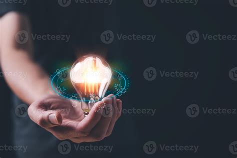 Cloud Computing Internet Network Technology Concept Man Holding Light Bulb With Cloud Computing