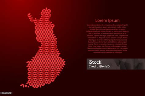 핀란드 지도 배너 포스터 인사말 카드에 대 한 노드와 패턴 기하학적 배경을 반복 빨간 삼각형에서 추상적 인 회로도 벡터 일러스트입니다 3차원 형태에 대한 스톡 벡터 아트 및