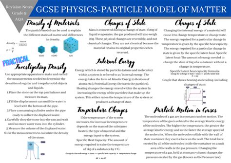Gcse Physics Aqa Revision Notes Particle Model Of Matter Grade 8 9 Revision Notes Teaching
