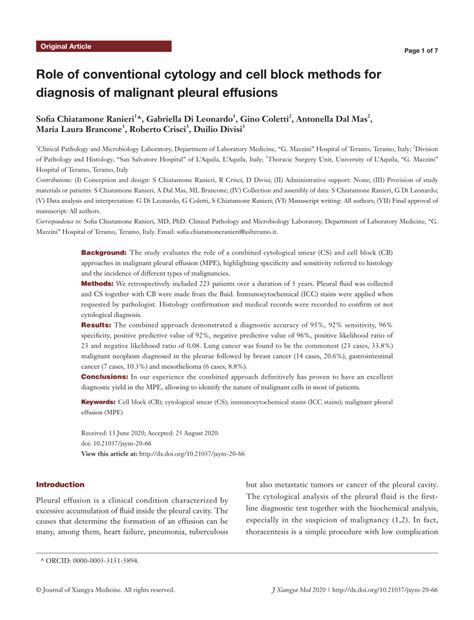 Pdf Role Of Conventional Cytology And Cell Block Methods For