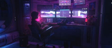 Cyberpunk Home Office Programmer Coding 2k Pc Wallpaper
