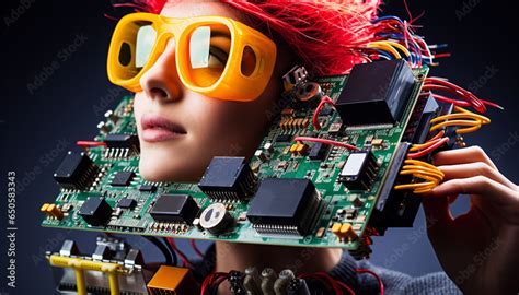 Portrait Girl Computer Geek Concept Artificial Intelligence High Tech