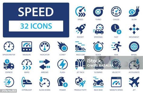 속도 아이콘 세트 속도계 빠르게 부스트 과속 느림 생산성 터보 실행 플래시 공연에 대한 스톡 벡터 아트 및 기타 이미지 Istock
