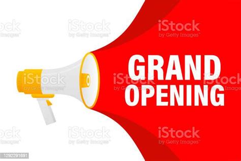 흰색 배경에 3d 스타일로 그랜드 오프닝 메가 폰 빨간 배너 벡터 그림입니다 개념에 대한 스톡 벡터 아트 및 기타 이미지 개념 고급 광고 Istock
