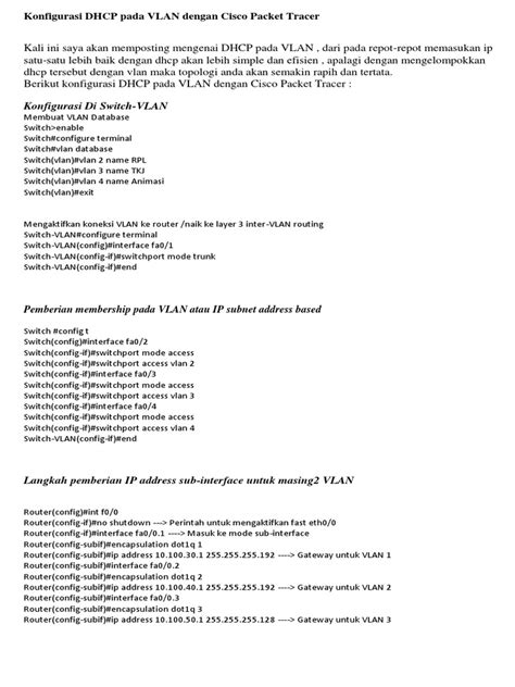 Konfigurasi Dhcp Server Dengan Multiple Vlan Cisco Packet Tr