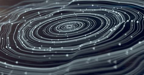 어두운 배경에 작은 구슬이 있는 최면 물결 모양의 흰색 고리 마법의 개념입니다 3d 렌더링 사진 Unsplash의