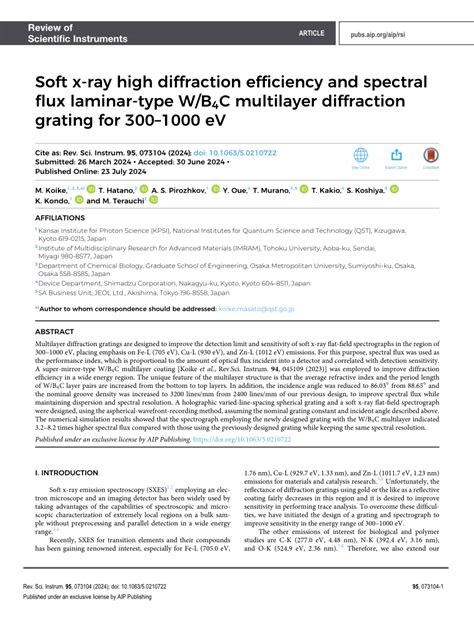 Soft X Ray High Diffraction Efficiency And Spectral Flux Laminar Type W B4c Multilayer