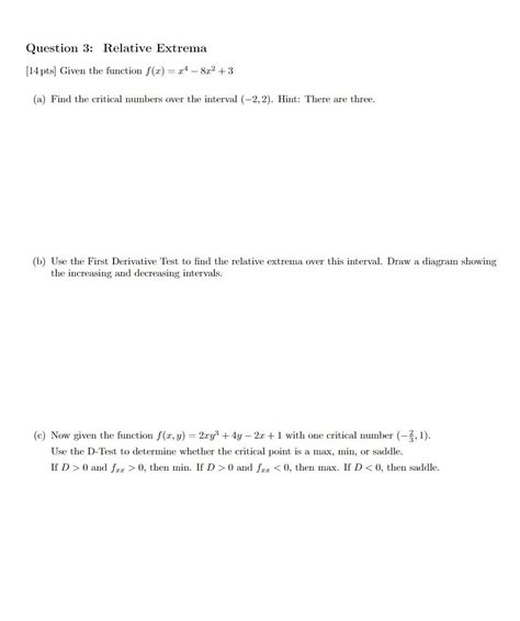 Solved Question 3 Relative Extrema [14 Pts Given The