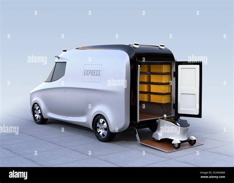 Image Of An Automated Delivery Robot Being Lowered By The Power Gate Of A Delivery Van To