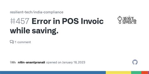 Error In Pos Invoic While Saving · Issue 457 · Resilient Techindia Compliance · Github