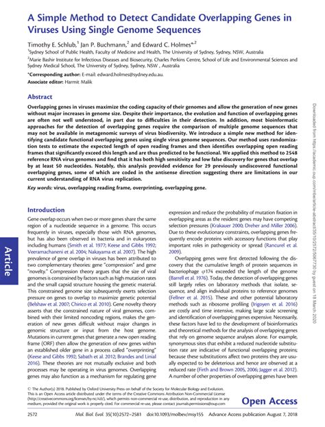 Pdf A Simple Method To Detect Candidate Overlapping Genes In Viruses