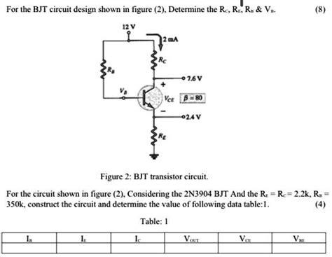 Solved For The Bjt Circuit Design Shown In Figure2 Determine The Rc Rr V 8 12v 7 6v Figure