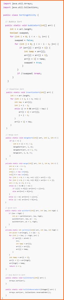 how to implement sorting algorithms in java