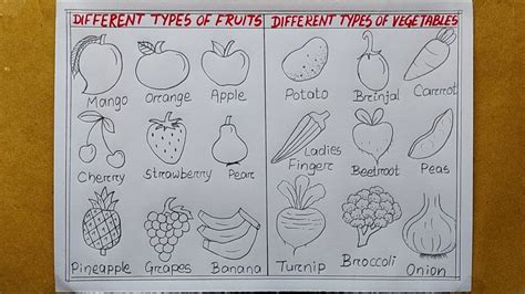 How To Draw Different Types Of Fruits And Vegetables Drawing Fruits