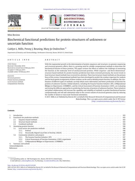 Pdf Biochemical Functional Predictions For Protein Structures Of