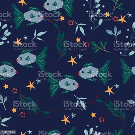 물고기 자리 화려한 나뭇잎과 별이 있는 매끄러운 패턴 점성술 물고기 자리 조디악 밝은 점성술 패턴은 섬유 직물 벽지 배너 및 기타로 사용할 수 있습니다 벡터 0명에 대한