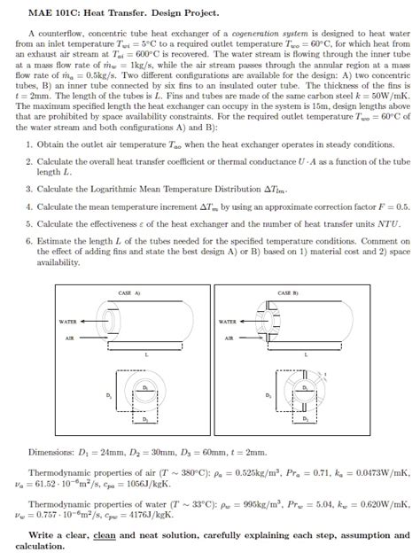 SOLVED MAE 101C Heat Transfer Design Project A Counterflow