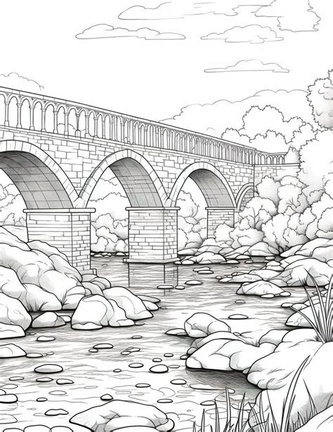 A Drawing Of A Bridge Over A River Generative AI Image Stock Illustration Illustration Of