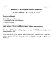 Lab Part NMR CHEM AL Experiment Nuclear Magnetic Resonance Spectroscopy Pre Lab