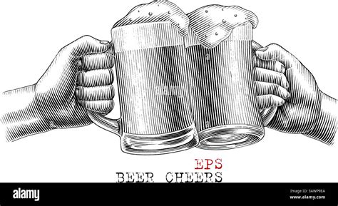 Hand Hold Beer Mug Illustration Vintage Engraving Style Black And White
