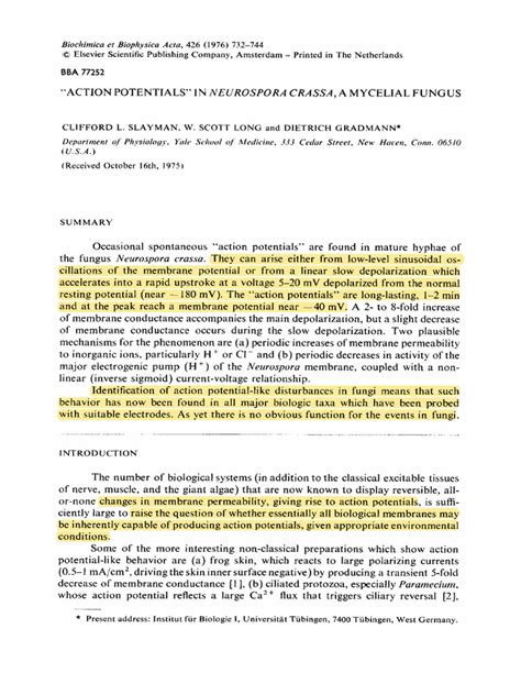 Action Potentials In Neurospora Crassa A Mycelial Fungus Author Links Open Overlay