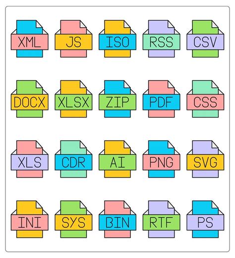 A Set Of 20 Files Icons As Xml File Js File Iso File 53948156 Vector