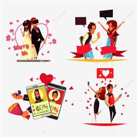 온라인 데이트 앱 픽토그램과 사랑 벡터 일러스트레이션에 있는 사람들의 구성으로 가상 및 실제 사랑 디자인 개념 사업 회로망 데이트 Png 일러스트 및 벡터 에 대한