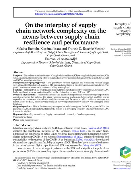 Pdf On The Interplay Of Supply Chain Network Complexity On The Nexus Between Supply Chain