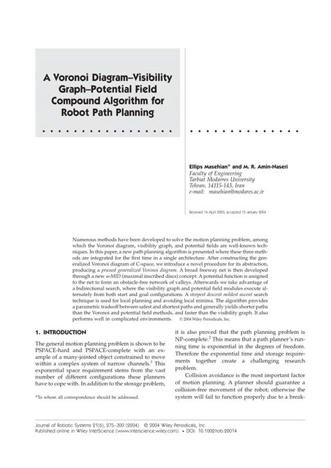 Pdf A Voronoi Diagram Visibility Graph Potential Field Compound Algorithm For Robot Path Planning
