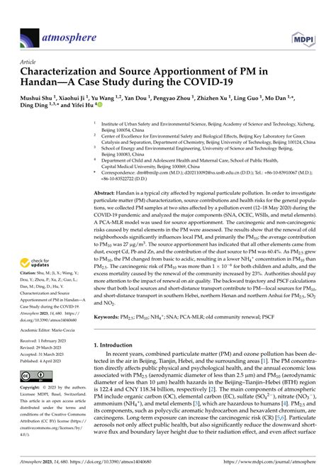 Pdf Characterization And Source Apportionment Of Pm In Handan—a Case