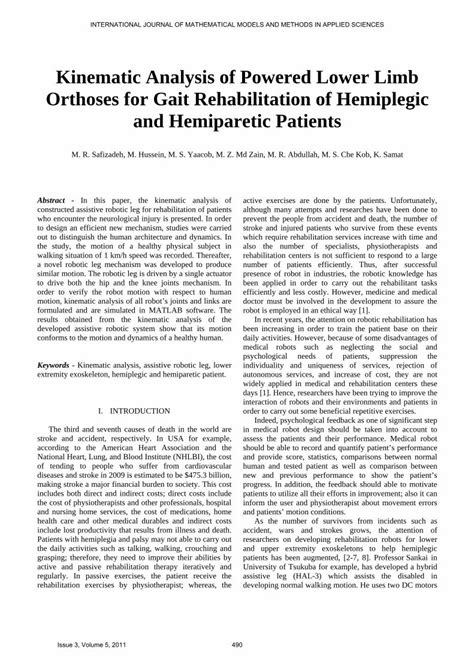 Pdf Kinematic Analysis Of Powered Lower Limb Orthoses For Gait