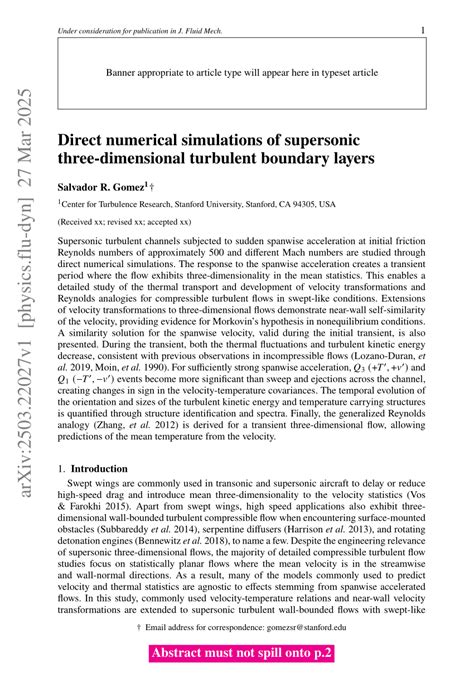 Pdf Direct Numerical Simulations Of Supersonic Three Dimensional