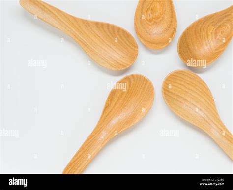 Five Classic Wooden Spoon On White Background And Selective Focus 3