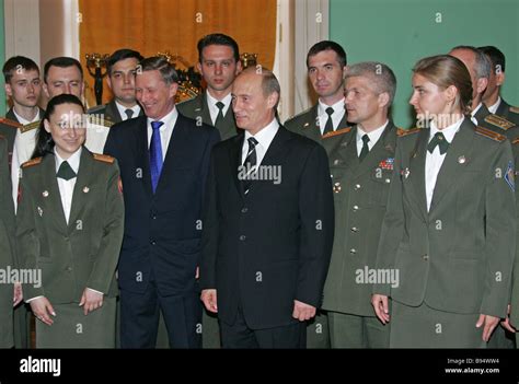 Defense Minister Sergei Ivanov Second Left And President Vladimir Putin Third Left At The