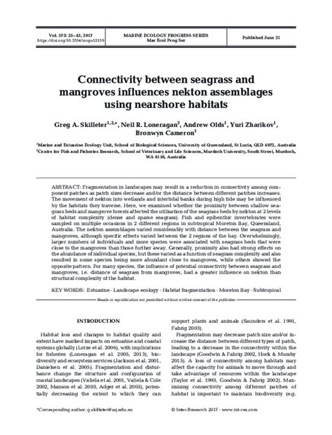 Pdf Connectivity Between Seagrass And Mangroves Influences Nekton