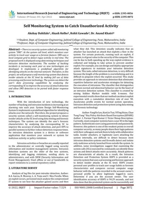 self monitoring system to catch unauthorized activity pdf