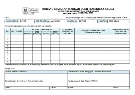 Borang Semakan Markah Oleh Pemeriksa Kedua Ent530 Pdf