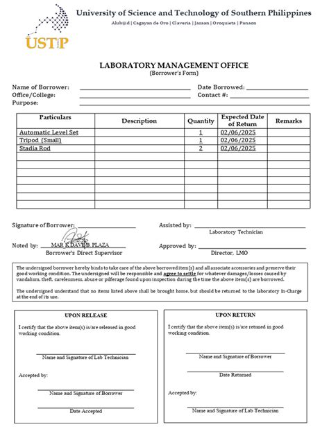 Laboratory 1 Borrowers Form Pdf