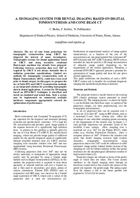 Pdf A 3d Imaging System For Dental Imaging Based On Digital Tomosynthesis And Cone Beam Ct