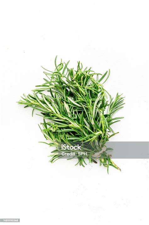 신선한 로즈마리 무리와 황마 밧줄이 하얀 돌 테이블 배경에 있다 요리를위한 매운 허브 평면도 건강한 생활방식에 대한 스톡 사진 및 기타 이미지 Istock