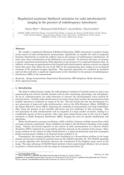 Pdf Regularized Maximum Likelihood Estimation For Radio Interferometric Imaging In The