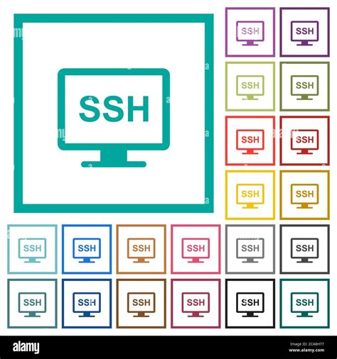 SSH Terminal Flat Color Icons With Quadrant Frames On White Background Stock Vector Image Art