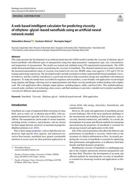 A Web‑based Intelligent Calculator For Predicting Viscosity Of Ethyleneglycolbased Nanofluids