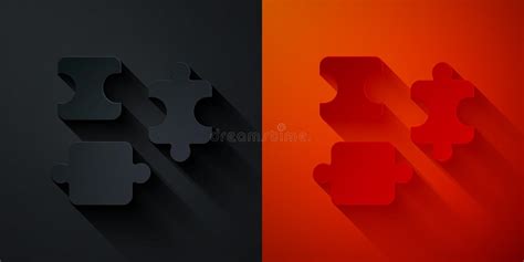 Paper Cut Puzzle Pieces Toy Icon Isolated On Black And Red Background Paper Art Style Stock