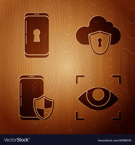 Set Eye Scan Smartphone With Lock Smartphone Vector Image
