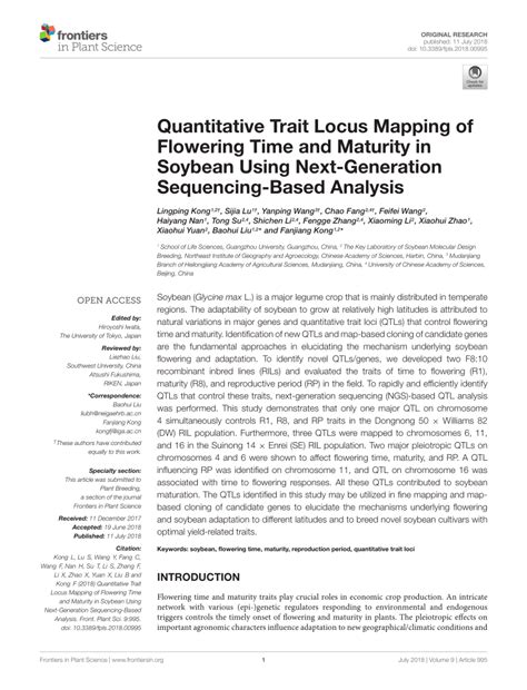 Pdf Quantitative Trait Locus Mapping Of Flowering Time And Maturity In Soybean Using Next