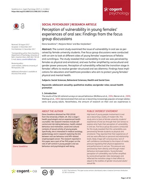 Pdf Perception Of Vulnerability In Young Females Experiences Of Oral Sex Findings From The