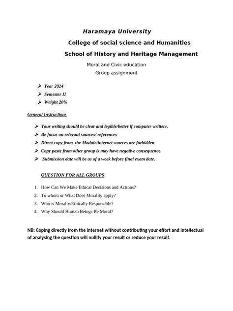 Moral And Civic Education Group Assignment 2024 Pdf