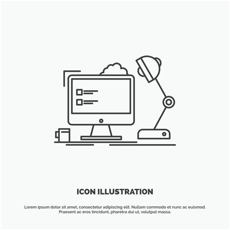 Workplace Workstation Office Lamp Computer Icon Line Vector Gray Symbol For Ui And Ux