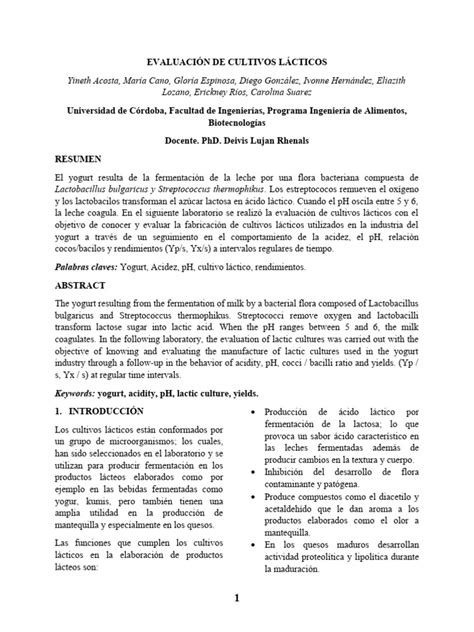 Lab Iv Evaluaciónde Cultivos Lácticos Descargar Gratis Pdf Yogur
